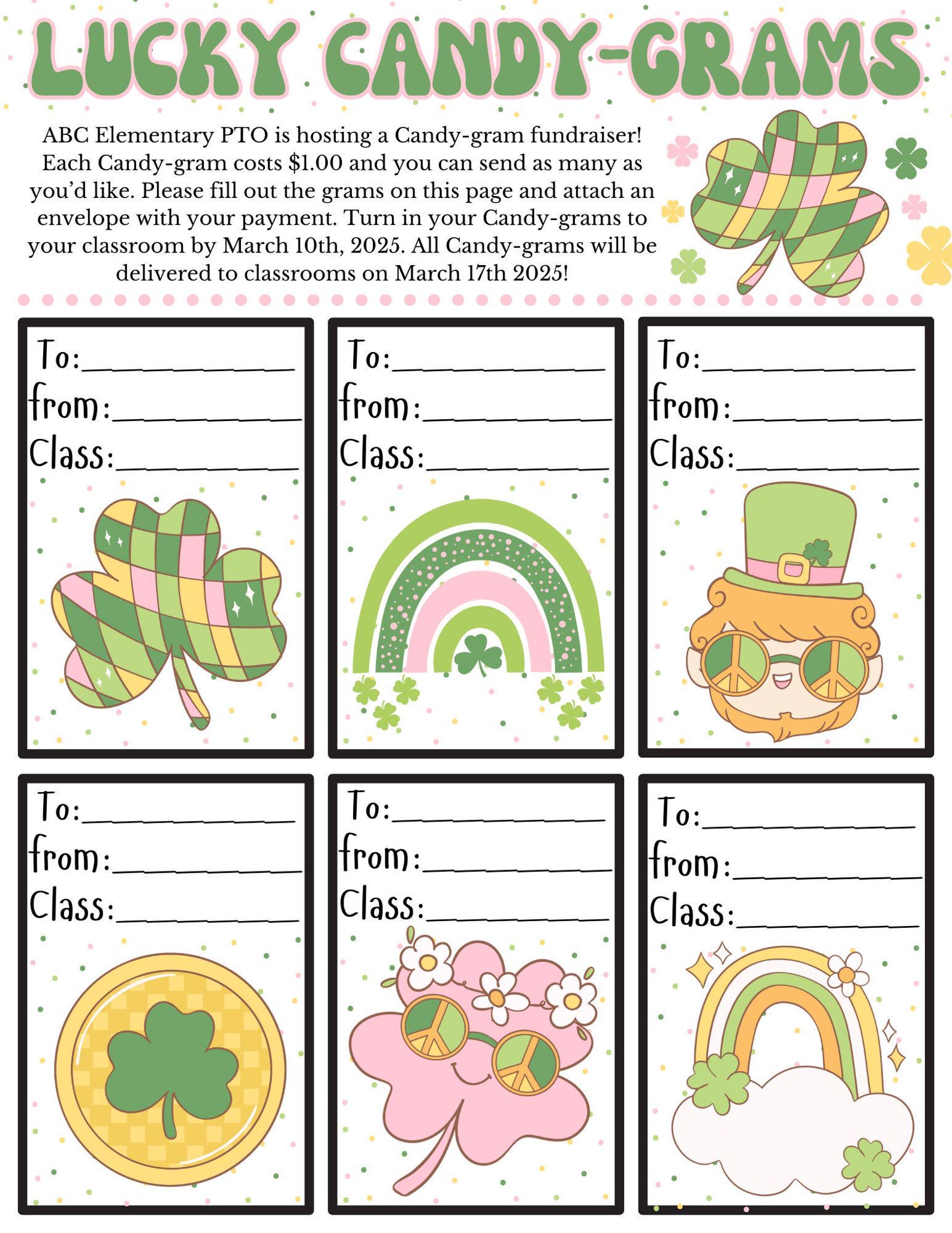 Lucky Candy Grams Fundraiser, Editable St. Patrick's Day Candy Grams ...