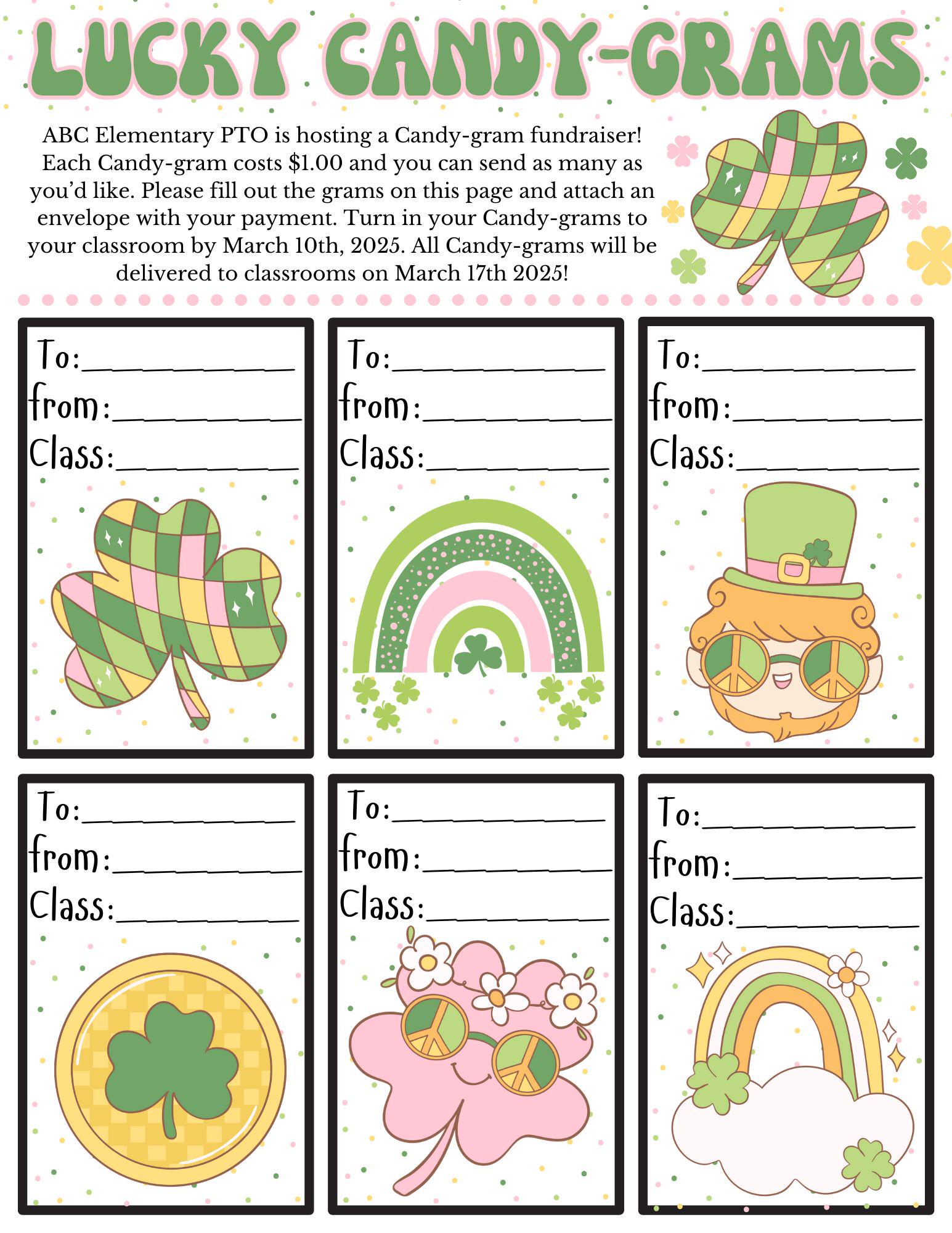 Lucky Candy Grams Fundraiser, Editable St. Patrick's Day Candy Grams ...