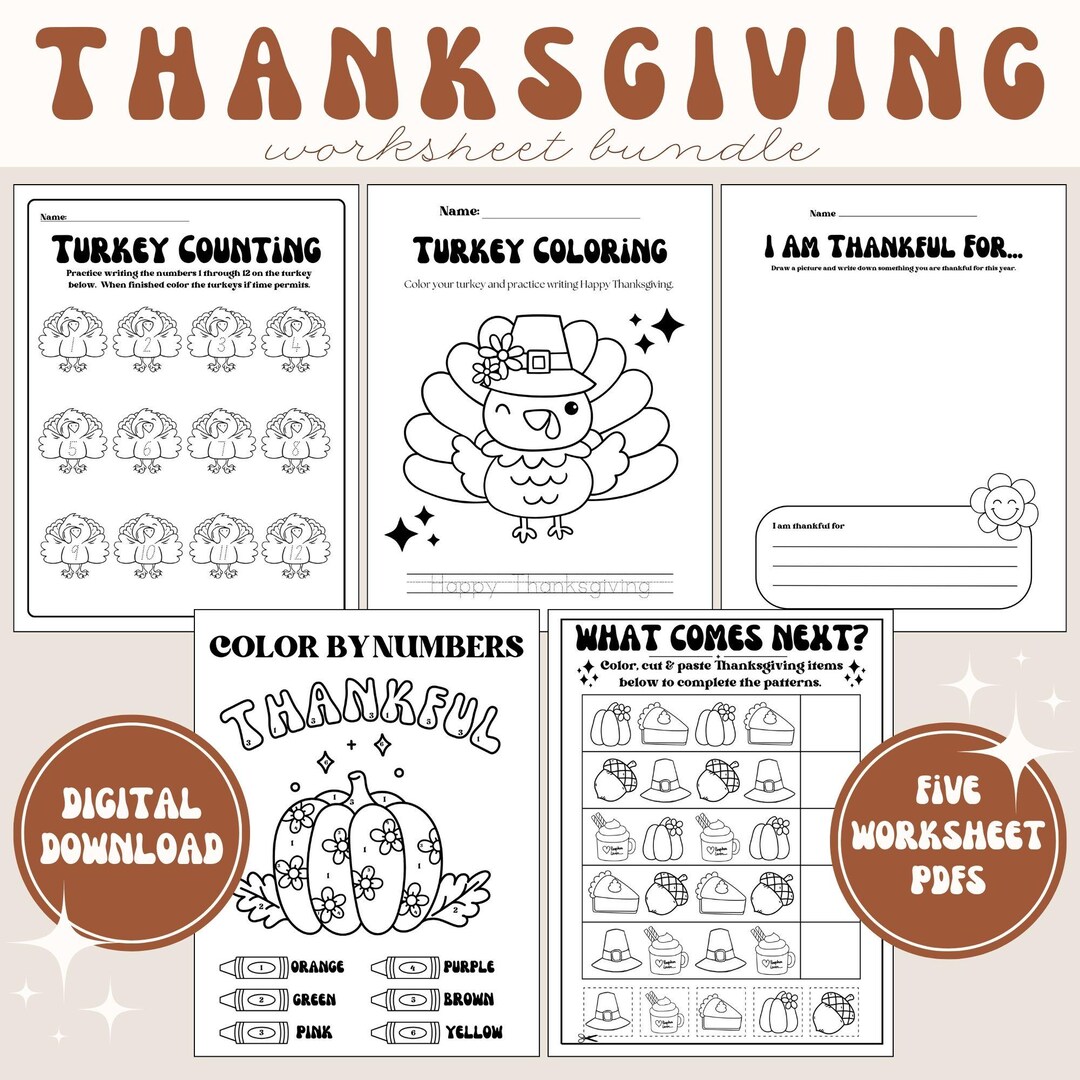 Thanksgiving Worksheet Bundle Preschool and Kindergarten, Homeschool ...