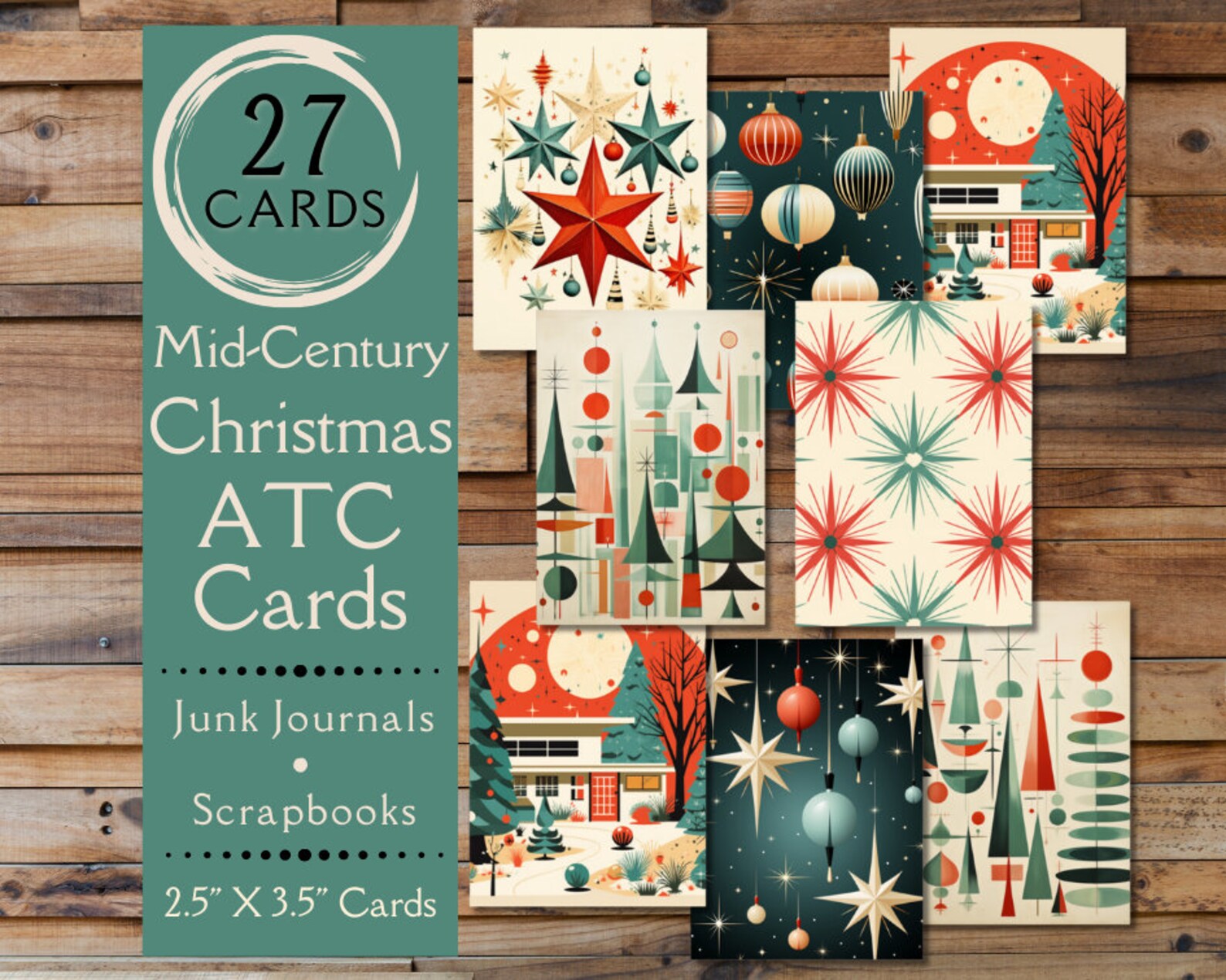 1950s Retro Christmas ATC Cards Junk Journal Paper. Digital Paper of ...