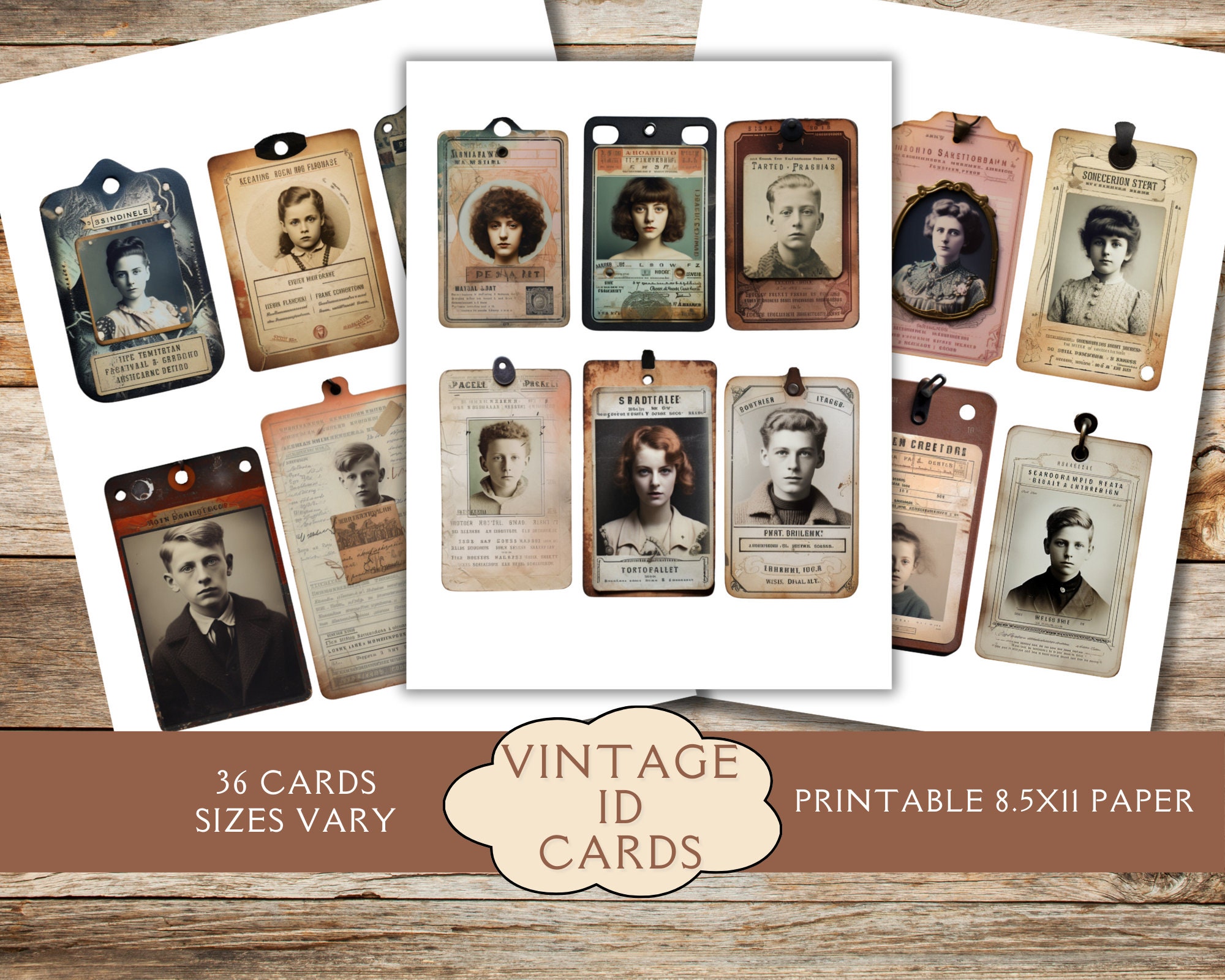 Vintage ID Cards Junk Journal Ephemera. Digital Paper of Antique ID ...