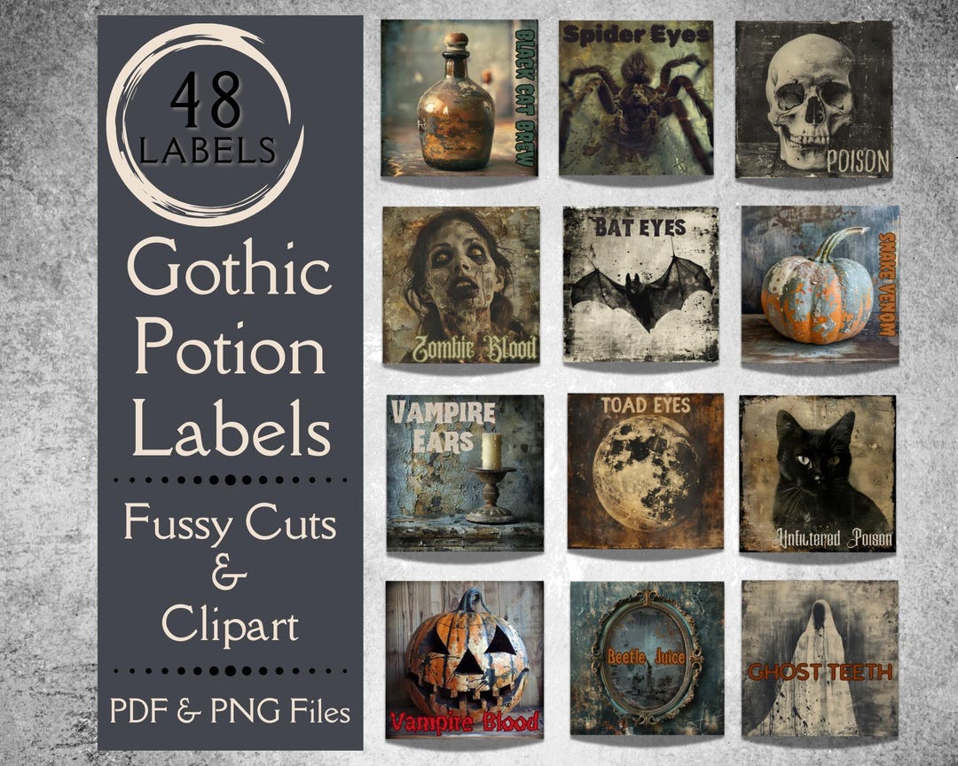 Gothic Potion Labels Clipart for Junk Journals. Digital Paper of ...