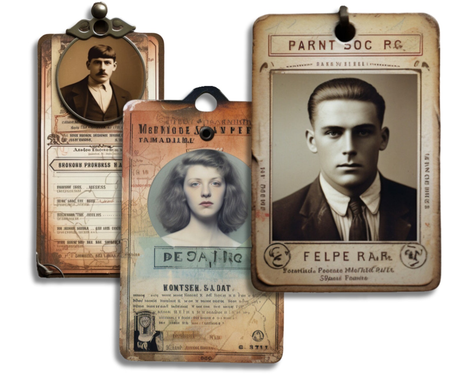 Vintage ID Cards Junk Journal Ephemera. Digital Paper of Antique ID ...