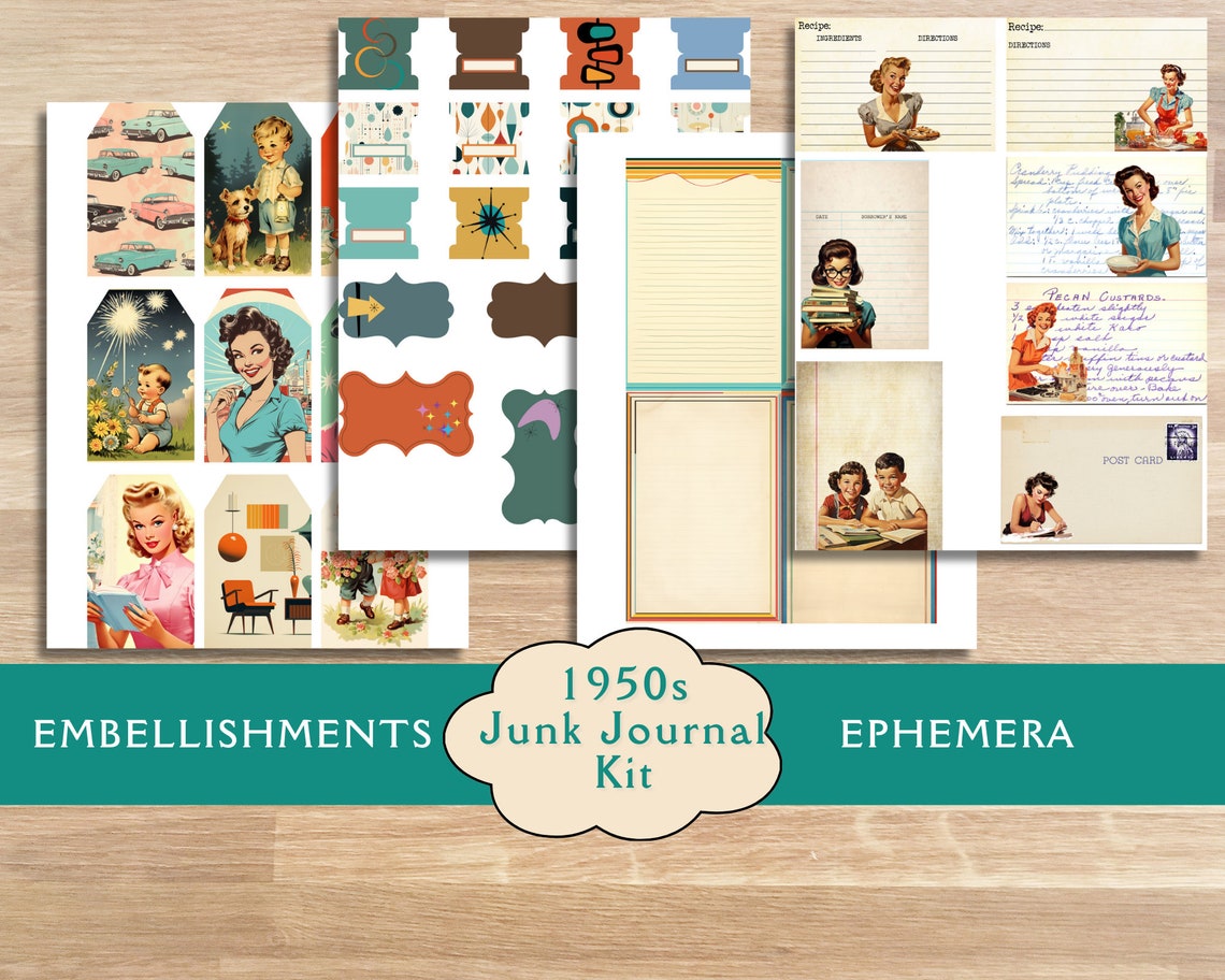 1950s Mid-century Junk Journal Kit. 1950s Mid-century Digital Paper ...