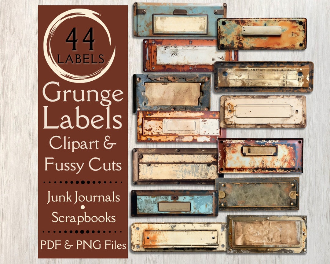 Grunge Labels Fussy Cuts for Junk Journals. Digital Paper of Vintage ...