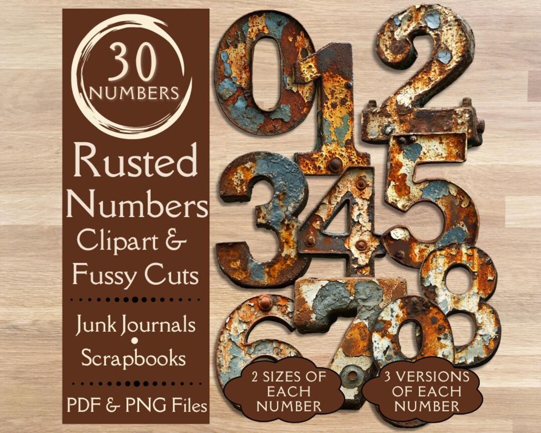 Vintage Grunge Rusted Numbers Junk Journal Labels. Digital Paper of ...