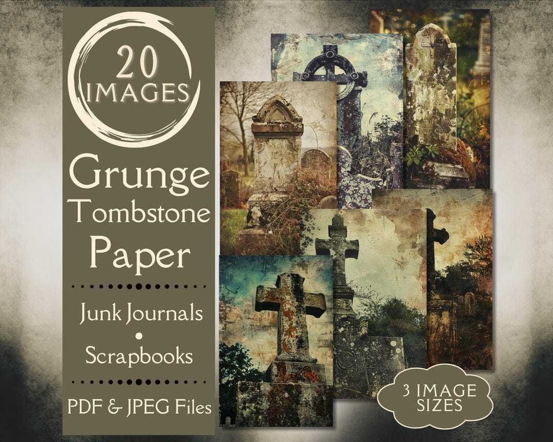 Vintage Grunge Cemetery Tombstones Junk Journal Paper. Digital Paper of ...