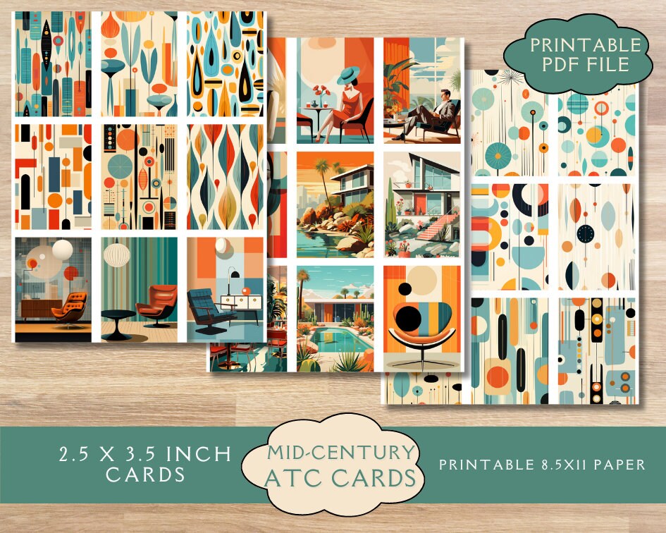 Mid-century Modern ATC Cards Junk Journal Paper. Digital Paper of 1950s ...