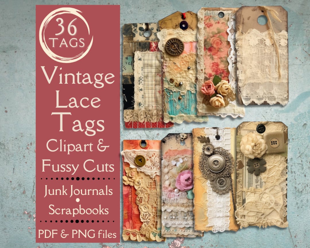 Vintage Lace Junk Journal Tags. Digital Paper of Shabby Lace Tags for ...