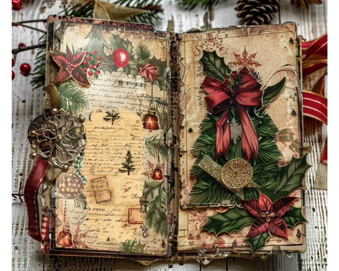 Vintage Christmas Junk Journal Paper. Digital Paper of Country ...