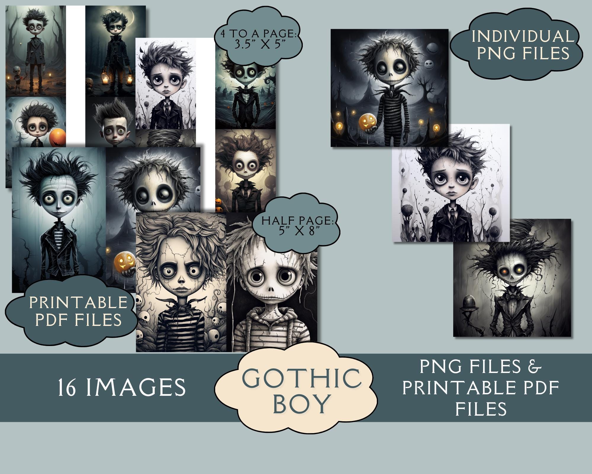 Gothic Boy for Junk Journals. Digital Paper of Spooky, Gothic Halloween ...
