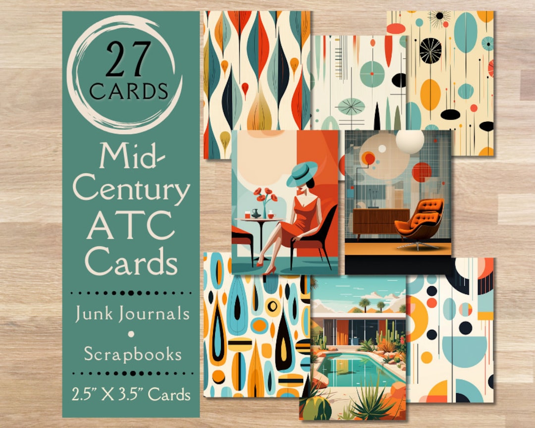 Mid-century Modern ATC Cards Junk Journal Paper. Digital Paper of 1950s ...