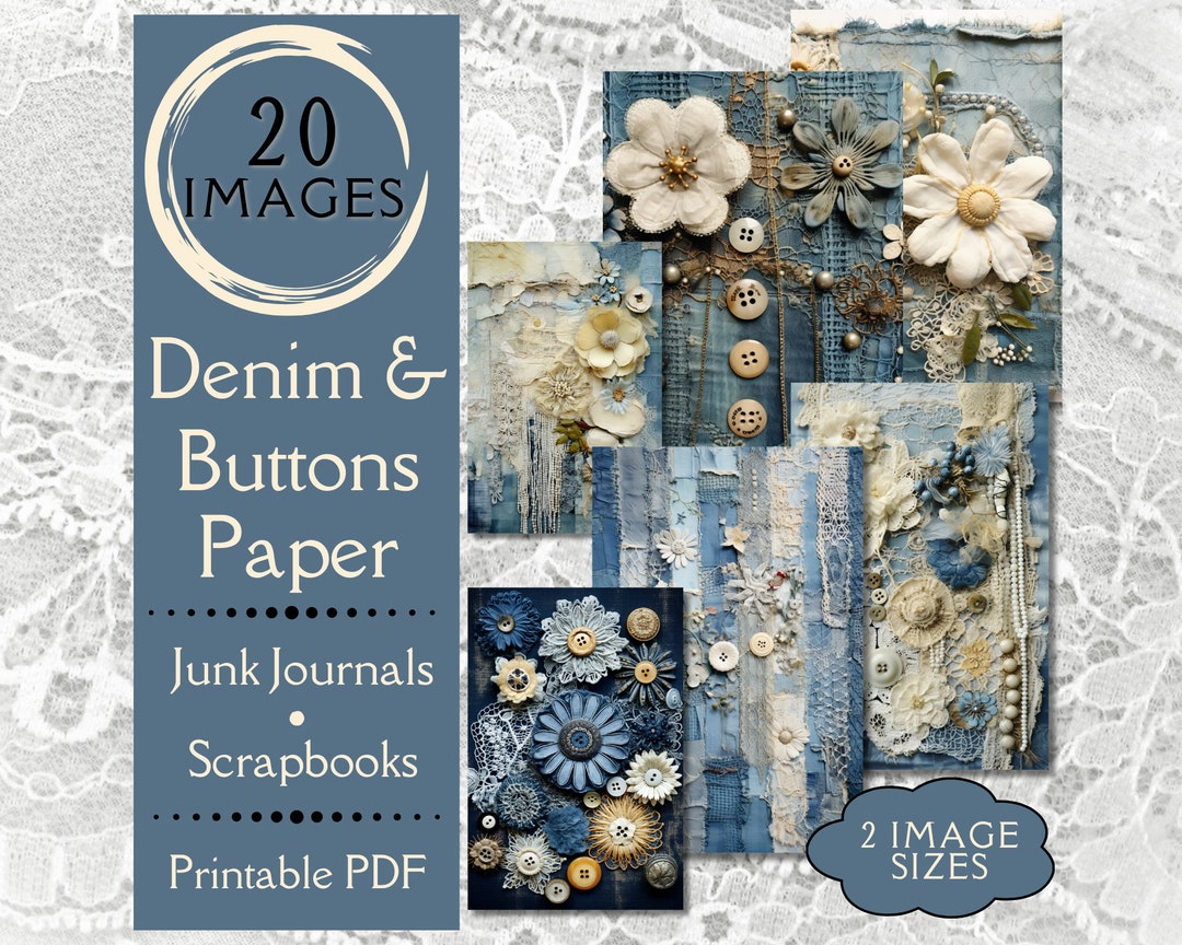 Primitive Denim and Buttons Junk Journal Paper. Digital Paper of ...