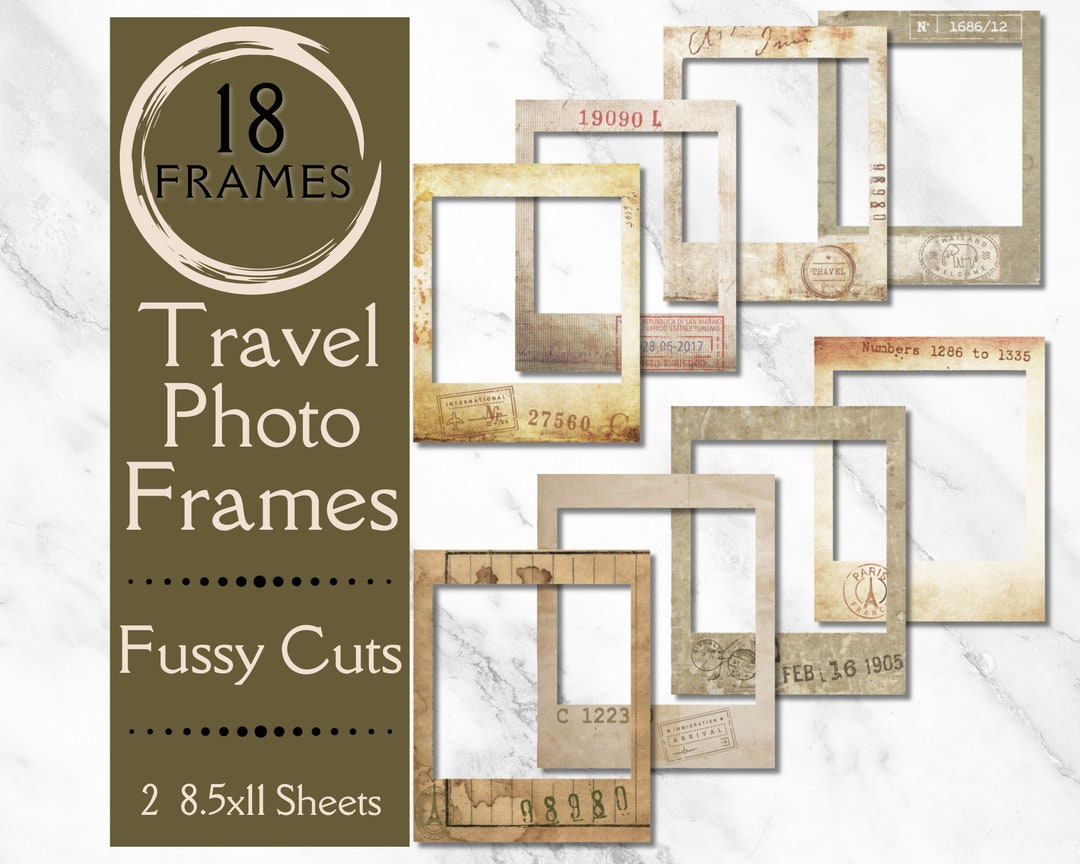Travel Photo Frames Fussy Cuts for Junk Journals. Digital Paper of ...