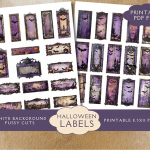 Vintage Grunge Purple Halloween Labels Clipart for Junk Journals ...