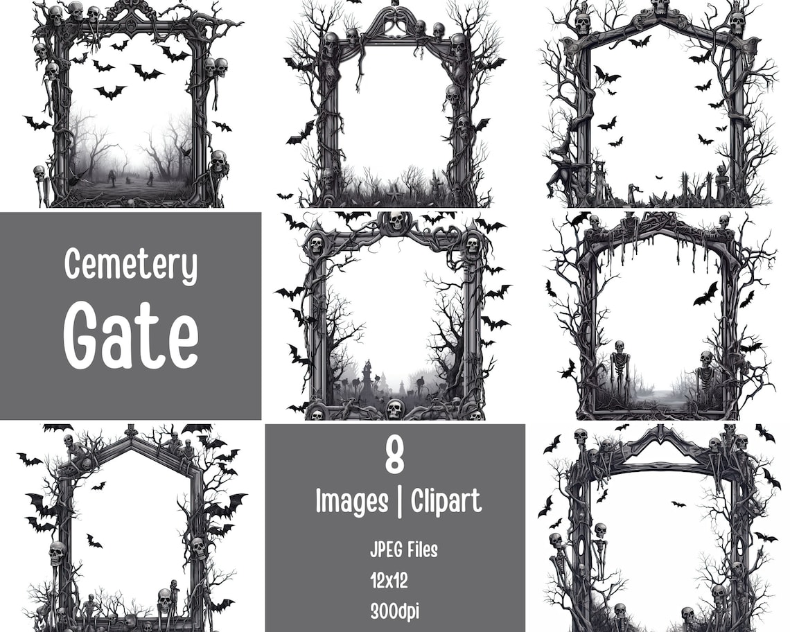 Halloween Cemetery Gate Digital Image. Digital Paper for - Etsy