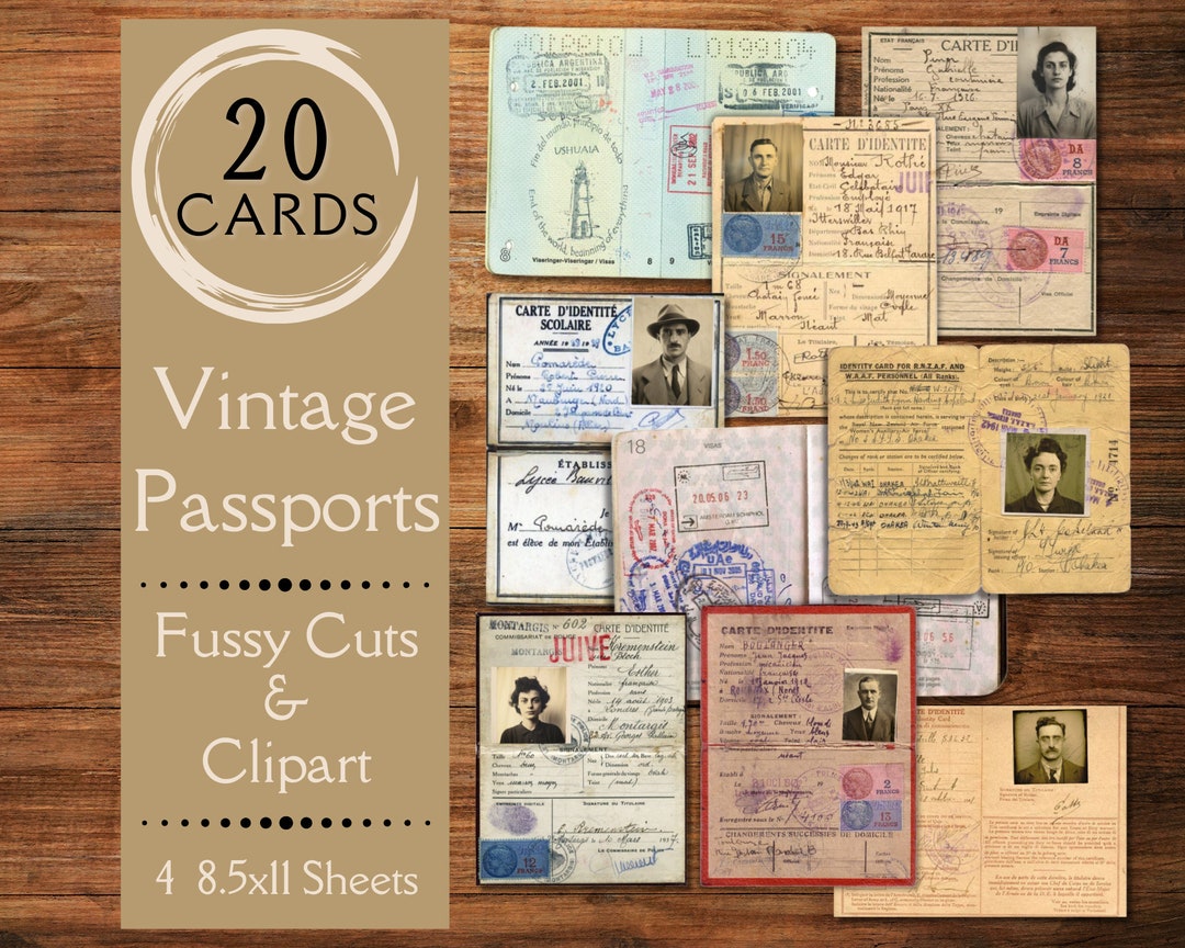 Vintage Passports Junk Journal Ephemera. Digital Paper of Antique ...