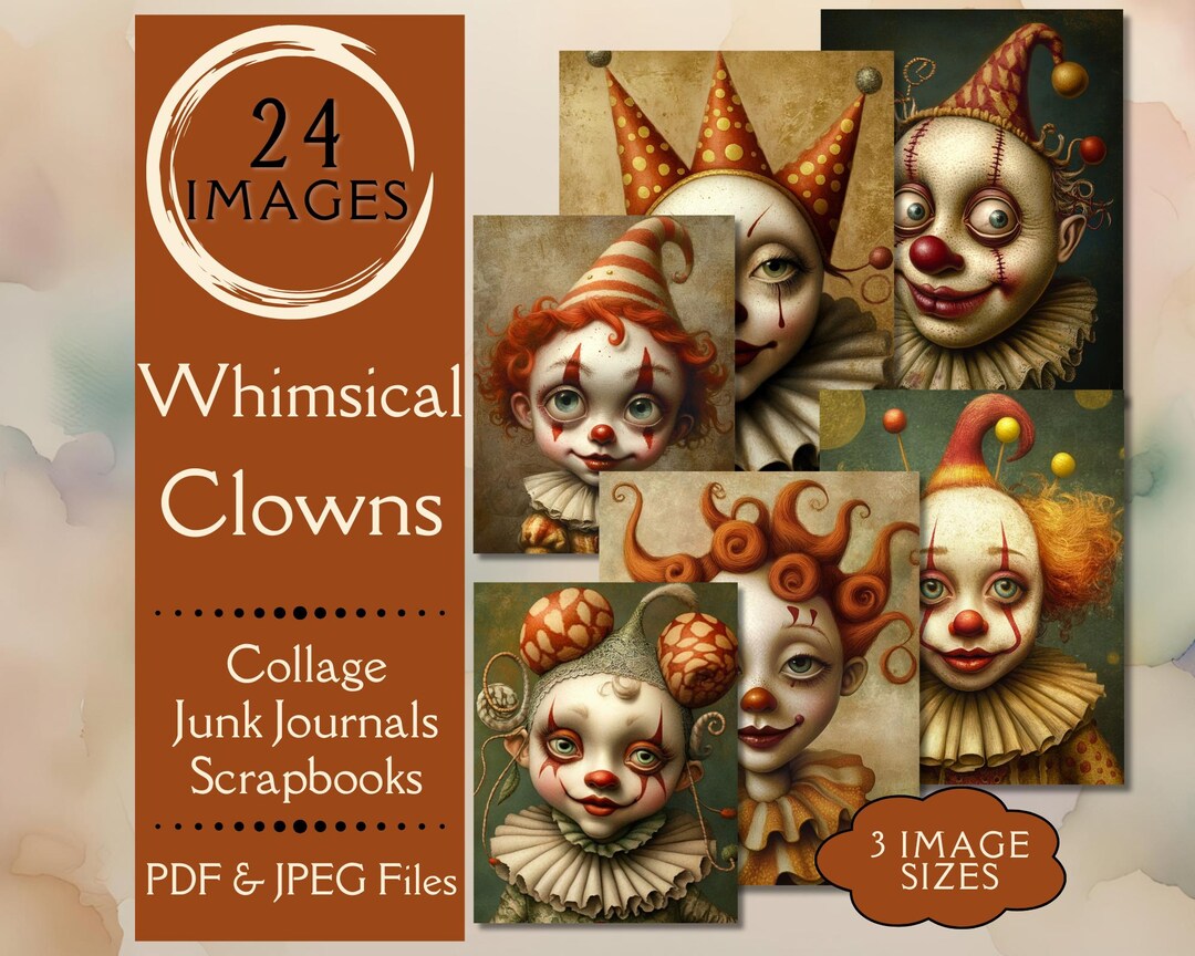 Whimsical Clown Junk Journal Paper. Digital Paper of Quirky Circus ...