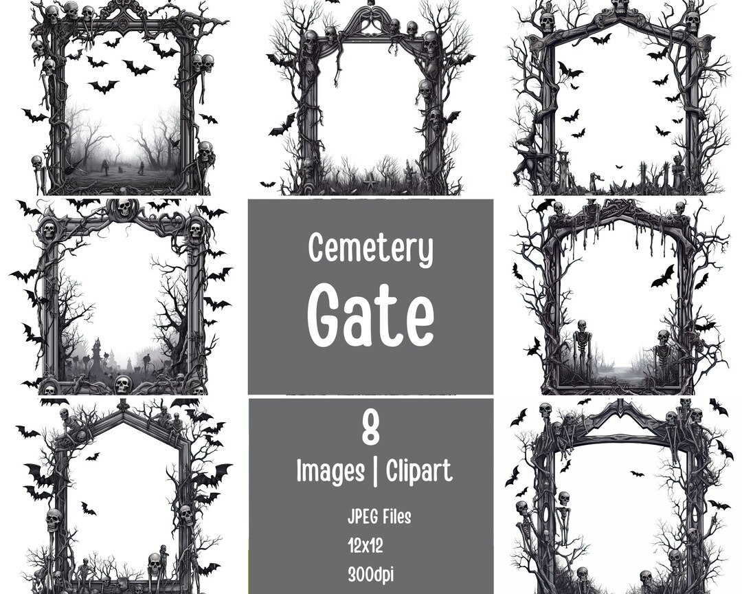Halloween Cemetery Gate Clipart. Halloween Clipart, Digital Paper and ...