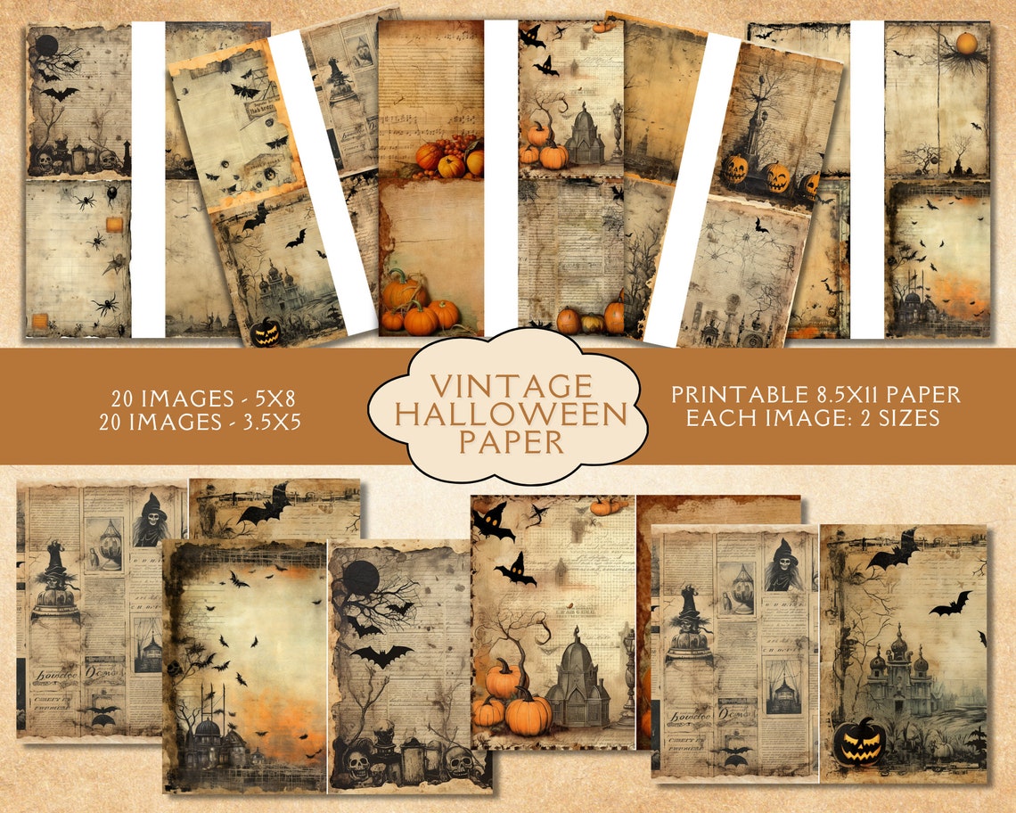 Vintage Halloween Junk Journal Paper. Digital Paper of Gothic Halloween ...