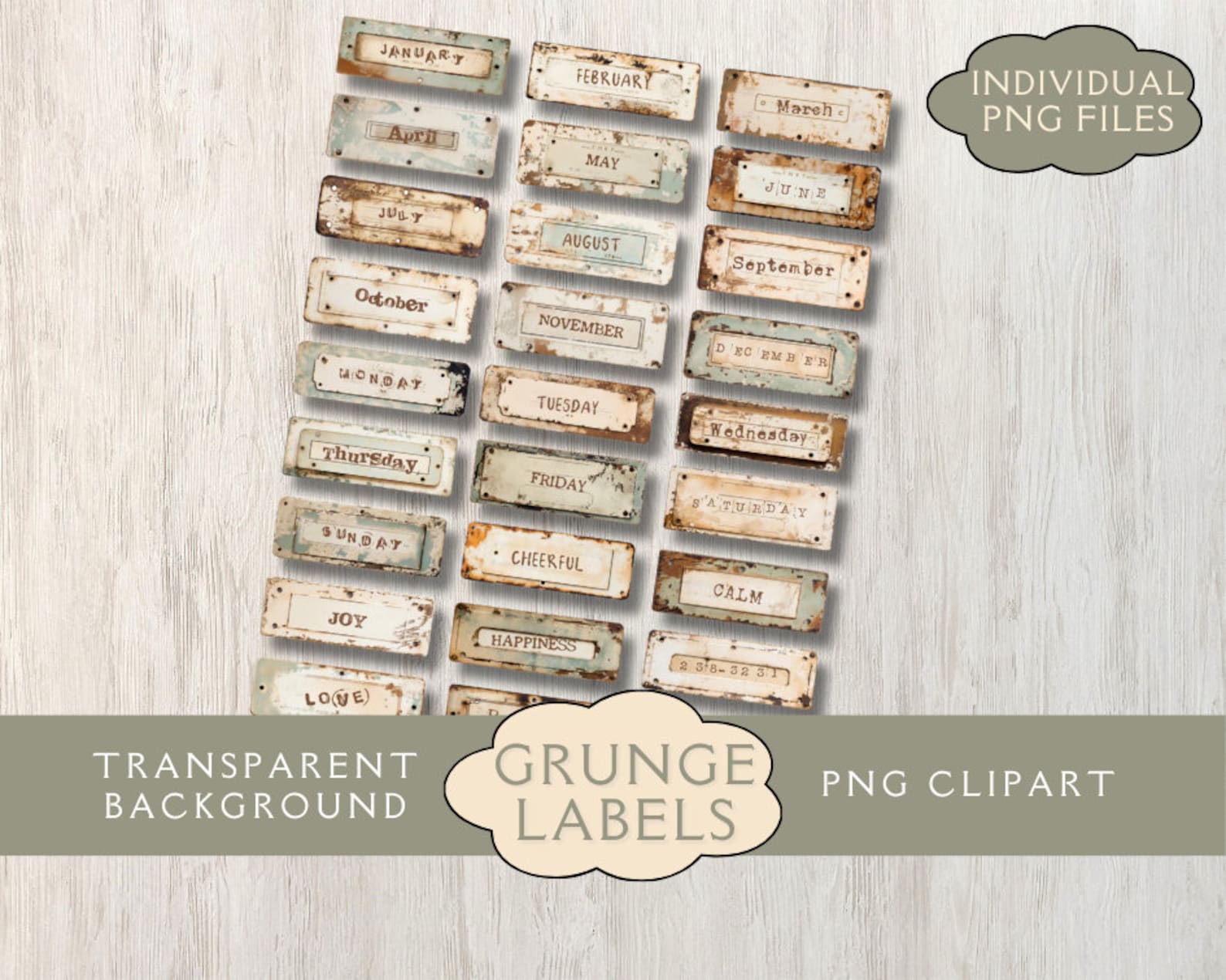 Grunge Labels Fussy Cuts for Junk Journals. Digital Paper of Vintage ...