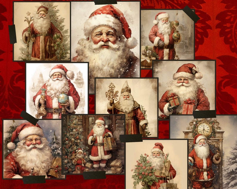 Vintage Santa Junk Journal Paper. Digital Paper of Old World Santa for ...