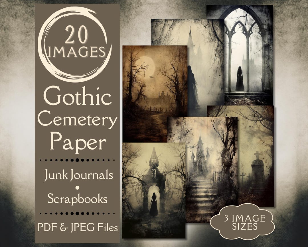 Gothic Cemetery Junk Journal Paper. Digital Paper of Spooky Witch in ...