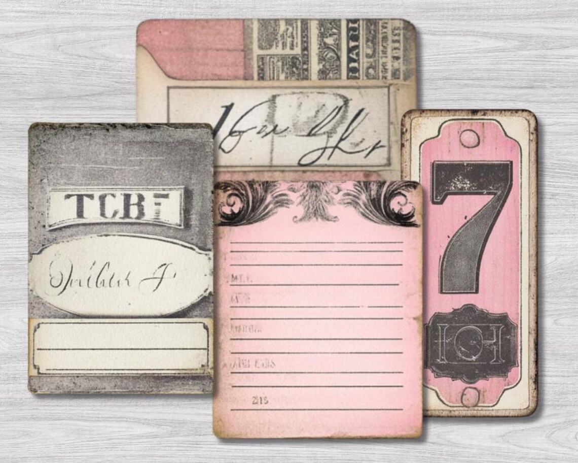 French Pink & Gray Junk Journal Tags. Digital Paper of Vintage ...