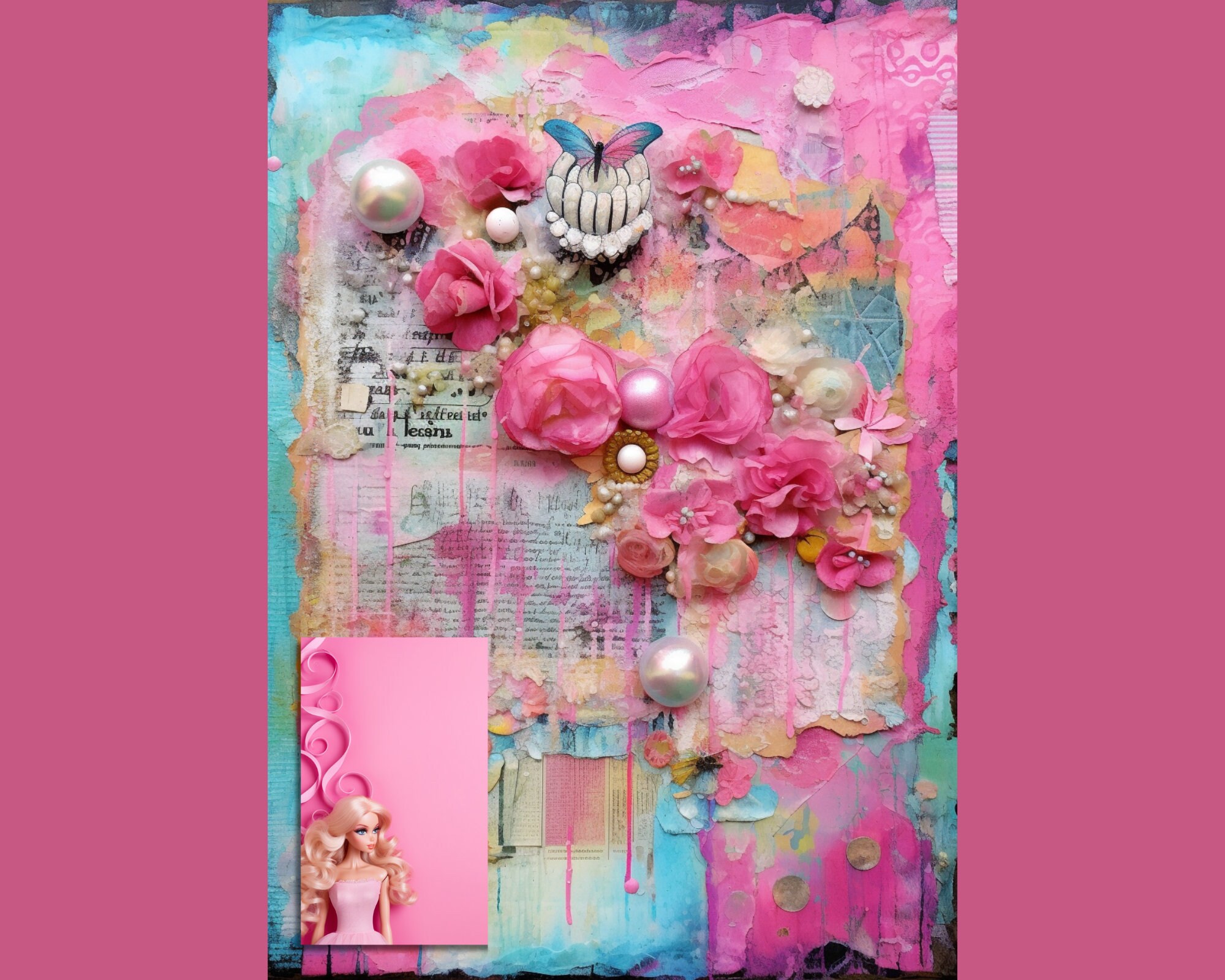 Pink Doll Junk Journal Paper. Paper Doll Border Paper for Scrapbooks ...