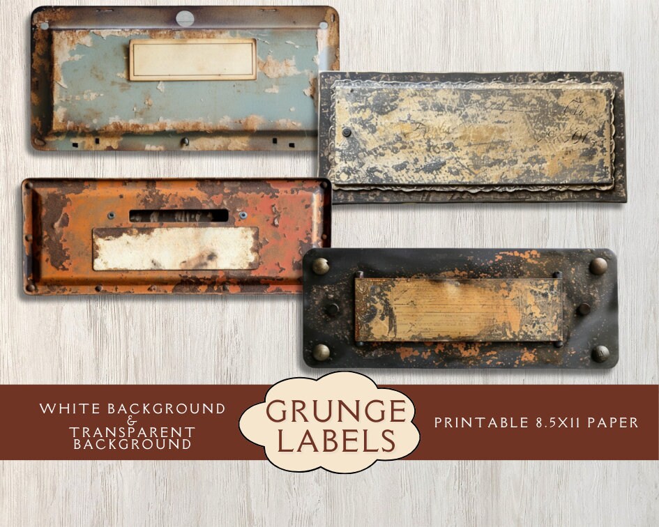 Grunge Labels Fussy Cuts for Junk Journals. Digital Paper of Vintage ...