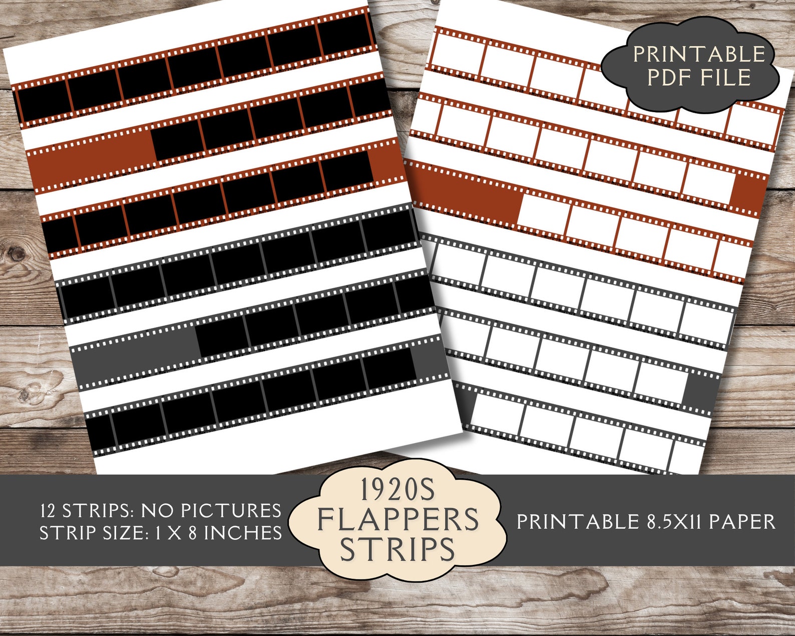 1920s Flapper Film Strips Ephemera for Junk Journals . Digital Paper of ...