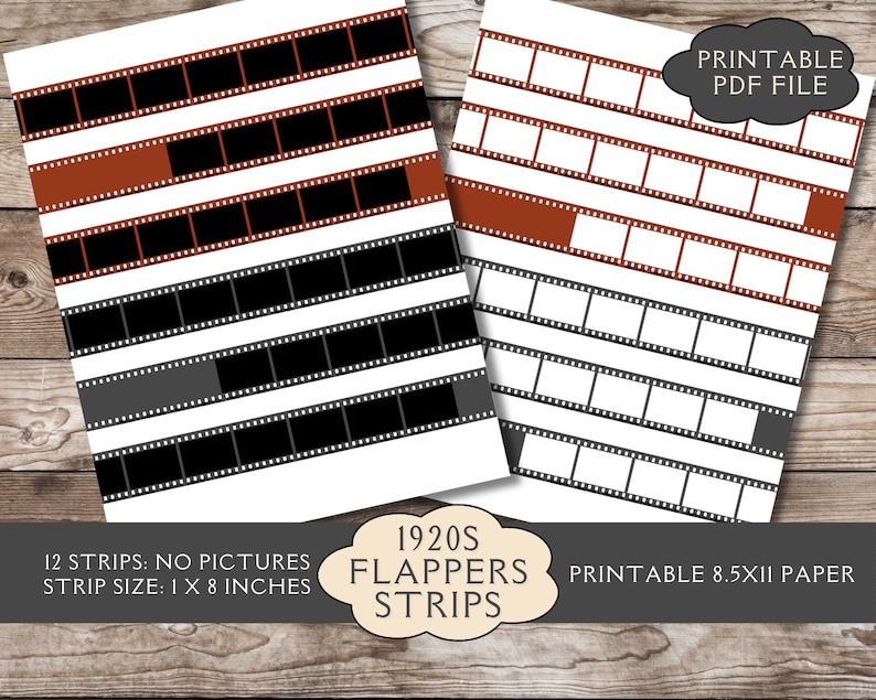 1920s Flapper Film Strips Ephemera for Junk Journals . Digital Paper of ...