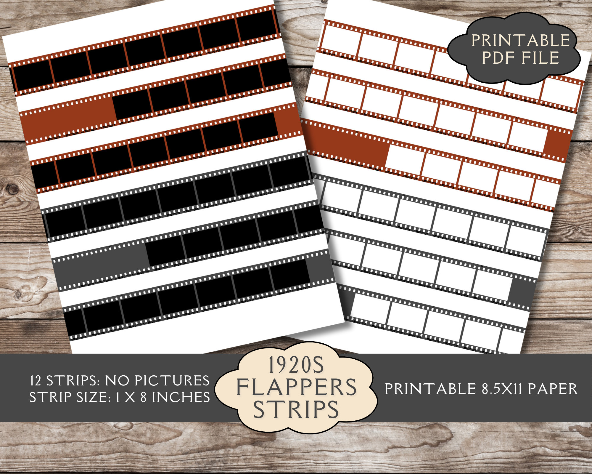 1920s Flapper Film Strips Ephemera for Junk Journals . Digital Paper of ...