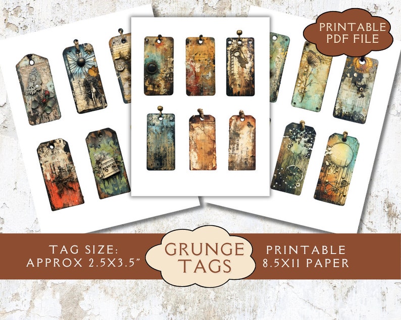 Grunge Junk Journal Tags. Digital Paper of Primitive Tags for ...