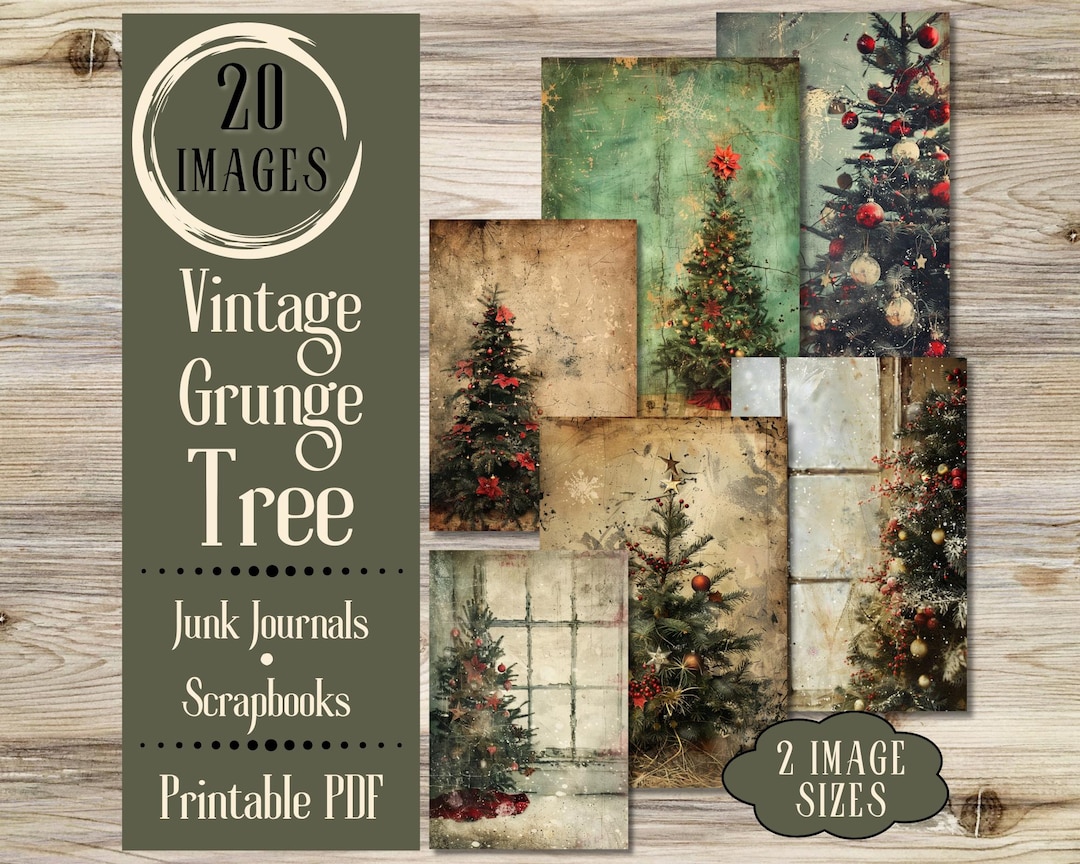 Vintage Grunge Christmas Tree for Junk Journals. Digital Paper of ...