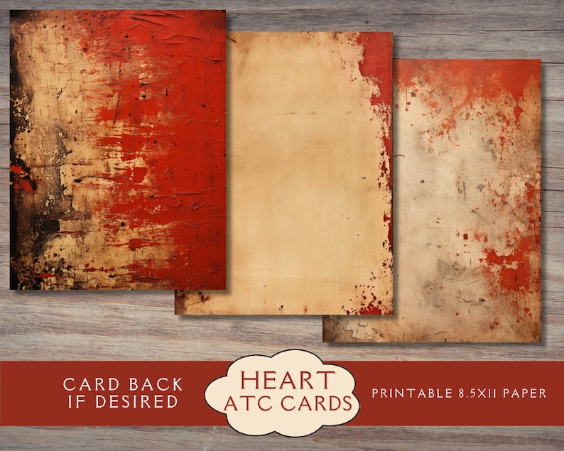 Primitive Heart ATC Cards Junk Journal Paper. Digital Paper of Folk Art ...