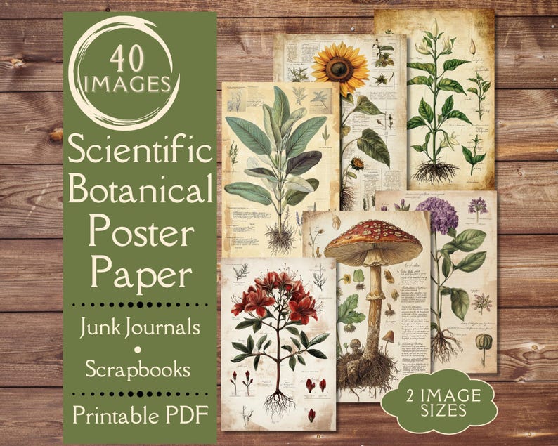 Vintage Botanical Poster Junk Journal Ephemera. Digital Paper of ...