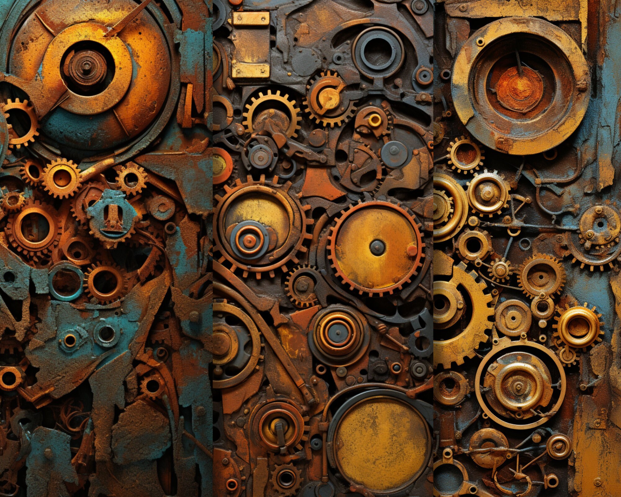 Industrial Steampunk Gears Digital Paper. Scrapbook Paper of Vintage ...