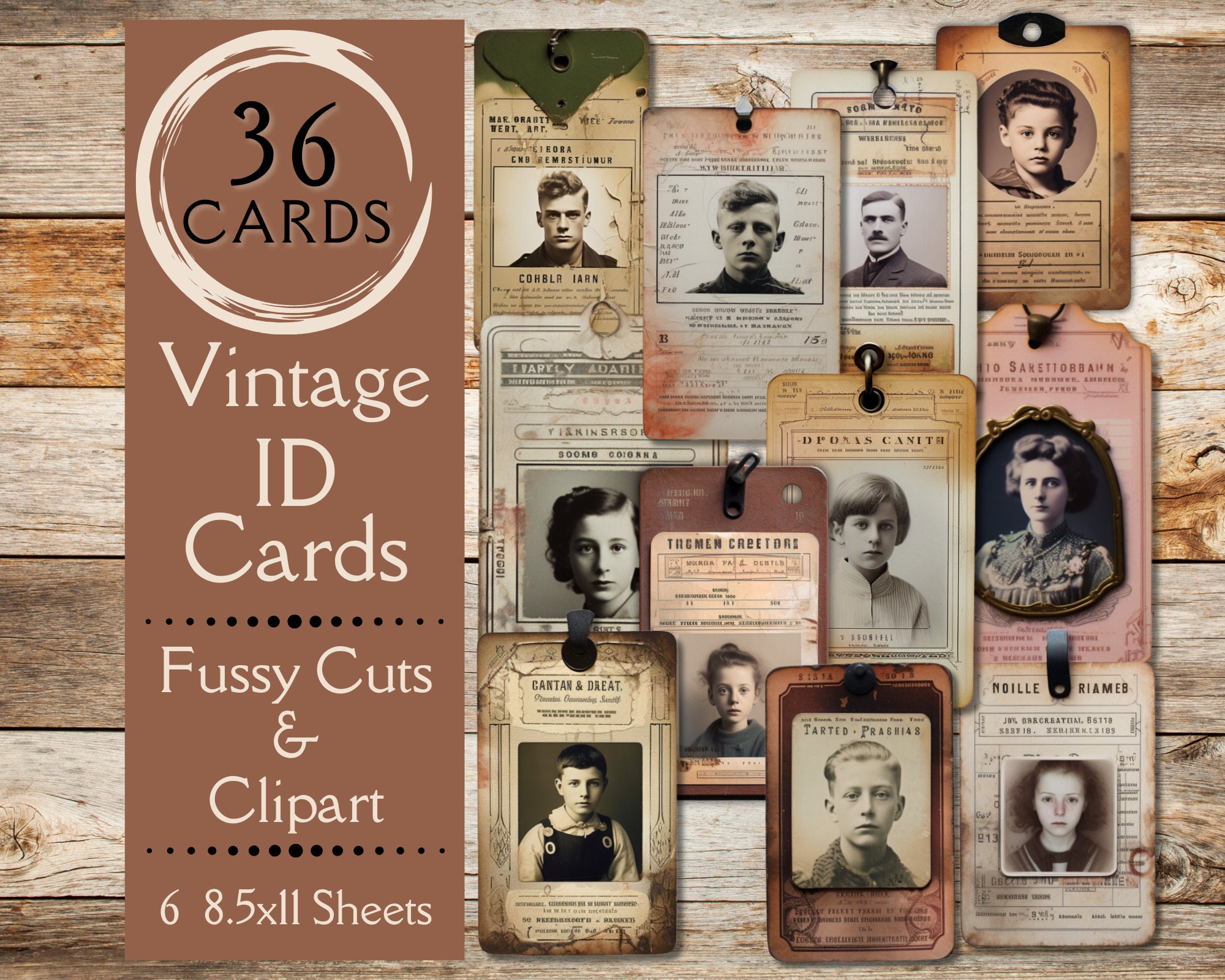 Vintage ID Cards Junk Journal Ephemera. Digital Paper of Antique ID ...