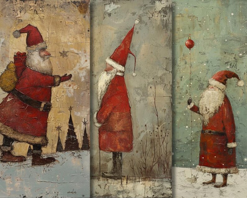 Whimsical Christmas Santa Clause ATC Cards Junk Journal Paper. Digital ...