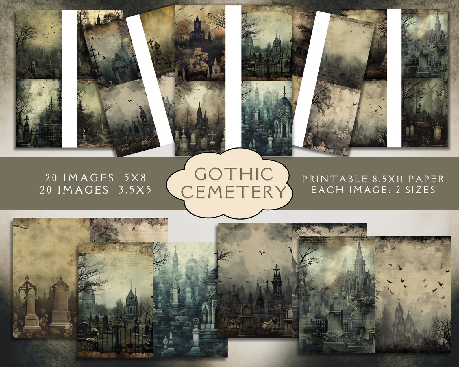 Gothic Cemetery Junk Journal Paper. Digital Paper of Halloween Cemetery ...