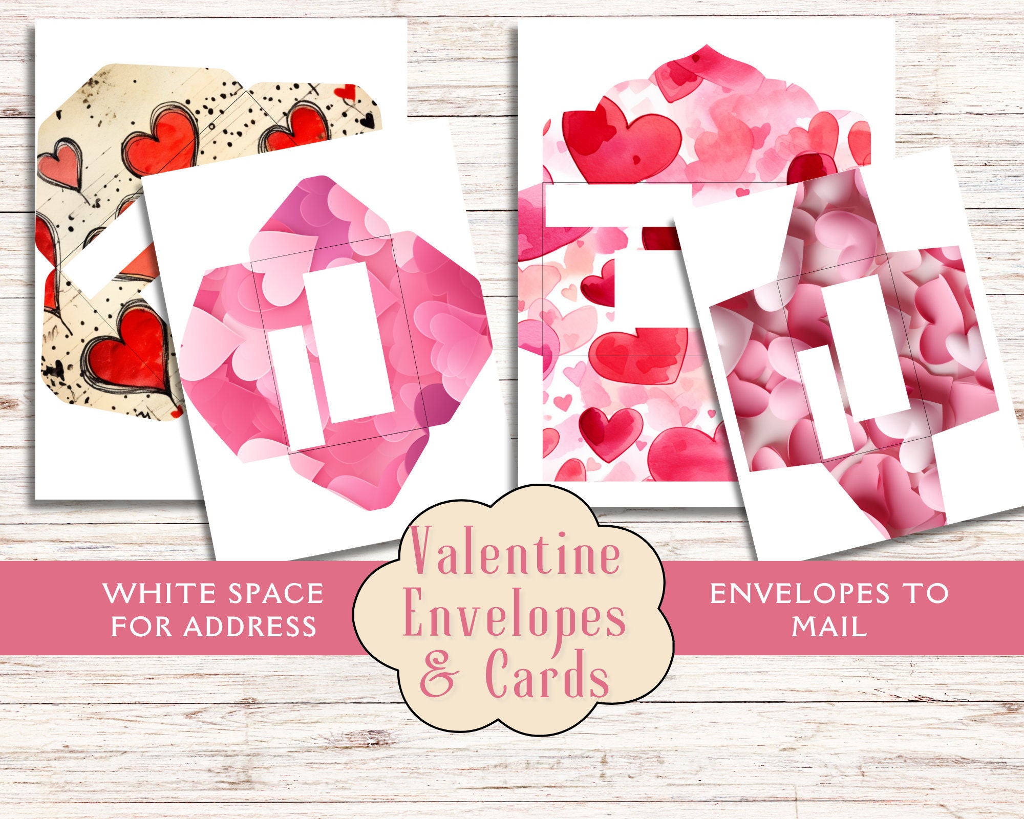 Valentine Cards and Valentine Envelopes. Digital Paper of Valentine ...
