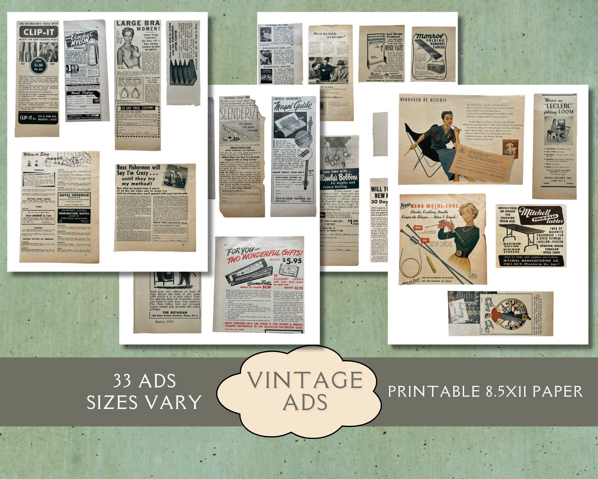 Vintage Ads Digital Paper for Junk Journals. Ephemera of Authentic ...