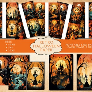 Retro Halloween Paper for Junk Journals. 1970's Vintage Digital Paper ...