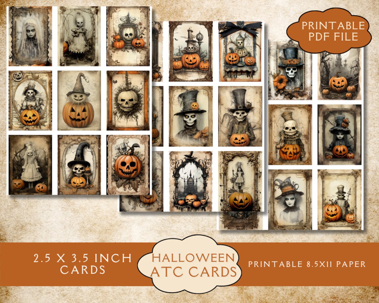 Gothic Halloween ATC Cards Junk Journal Paper. Digital Paper of Spooky ...