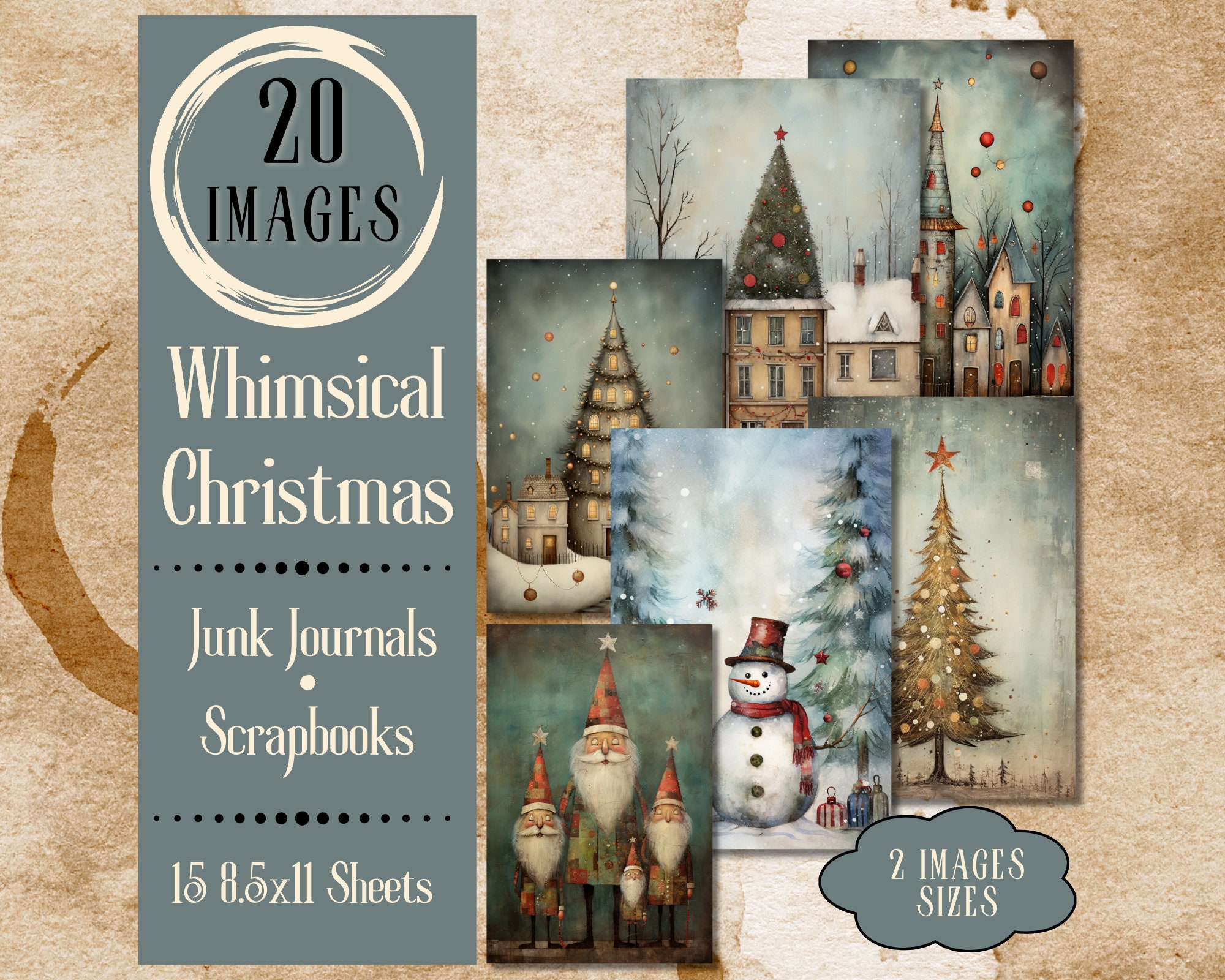 Whimsical Christmas Junk Journal Paper for Digital Scrapbooking - Etsy