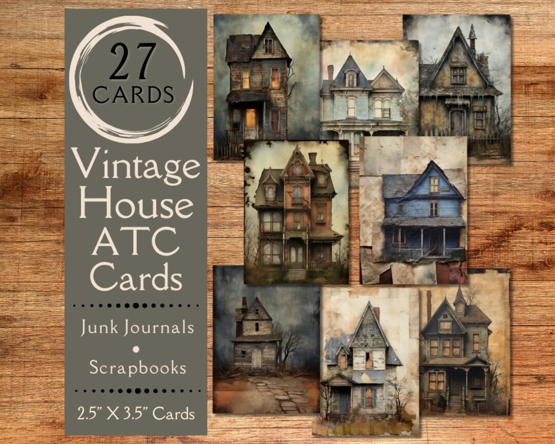 Vintage Grunge House ATC Cards Junk Journal Paper. Digital Paper of ...