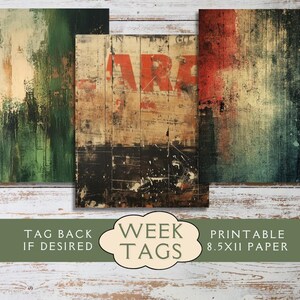 Days of the Week Junk Journal Tags. Digital Paper of Vintage Grunge ...