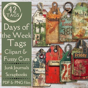 Days of the Week Junk Journal Tags. Digital Paper of Vintage Grunge ...