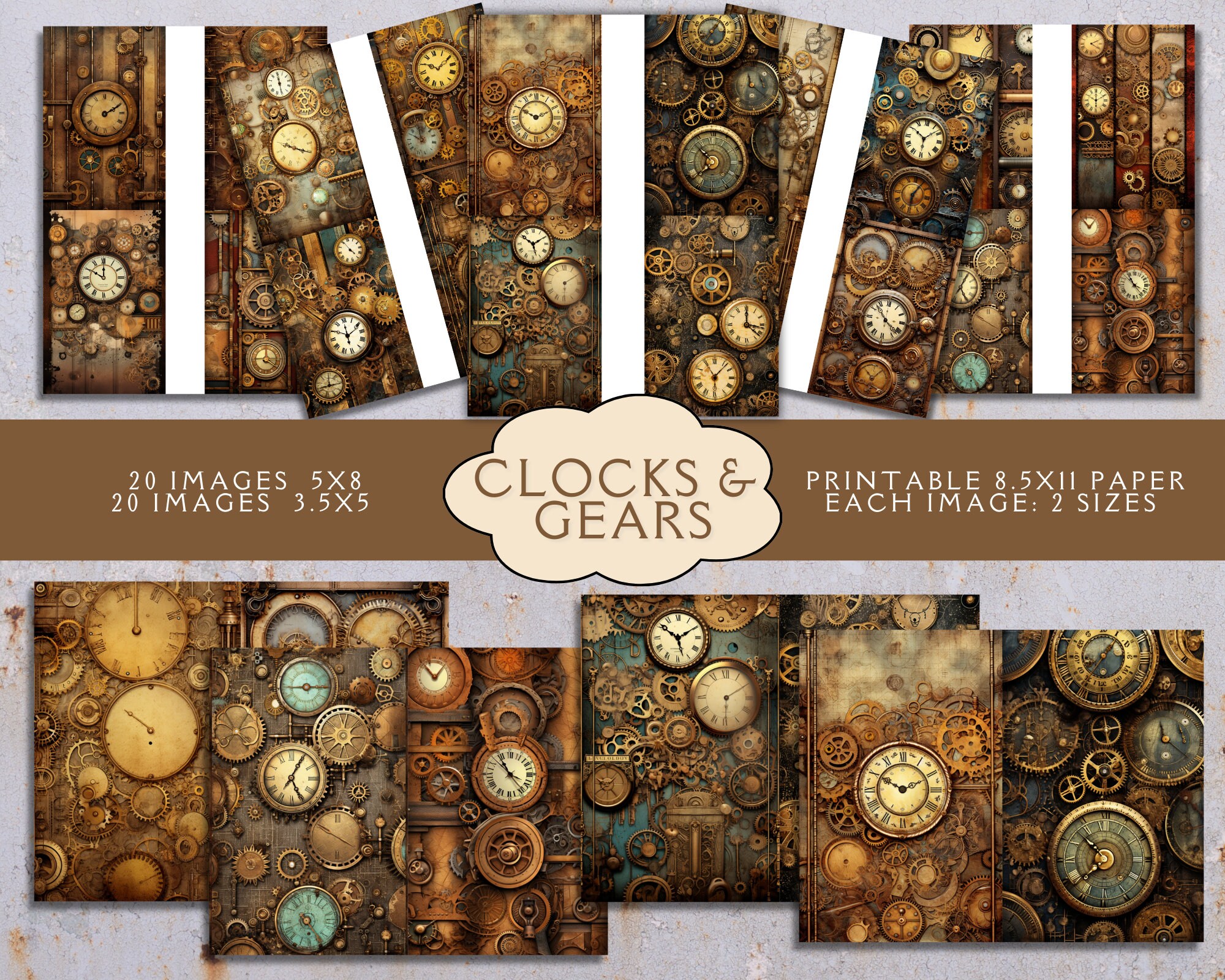 Steampunk Clocks and Gears Junk Journal Paper. Steampunk Digital Paper of Industrial Grunge ...
